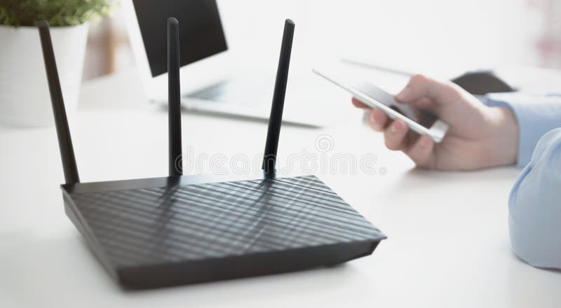 Wireless Router or Access Point Stock Photo - Image of home, phone ...