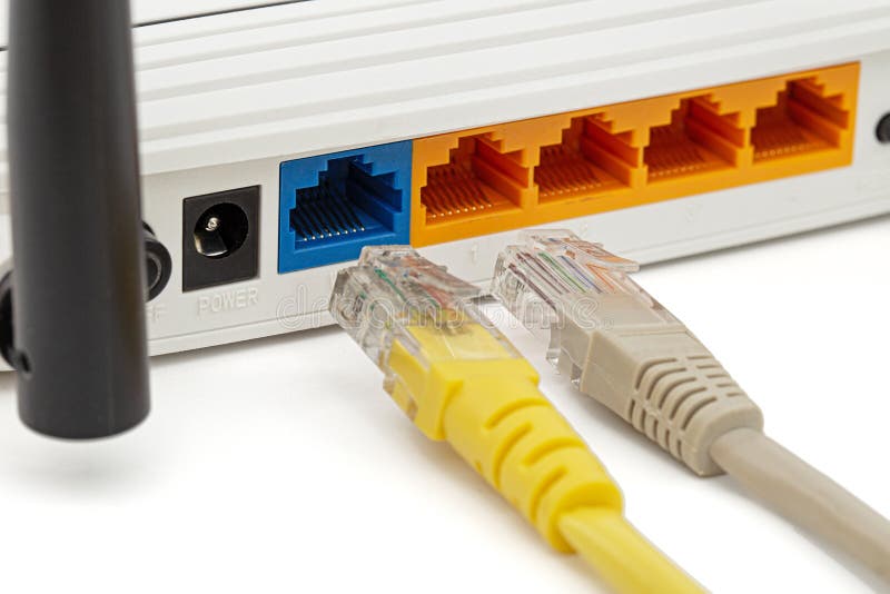 Wireless Router with Cables, Isolated on White Background Stock Photo ...