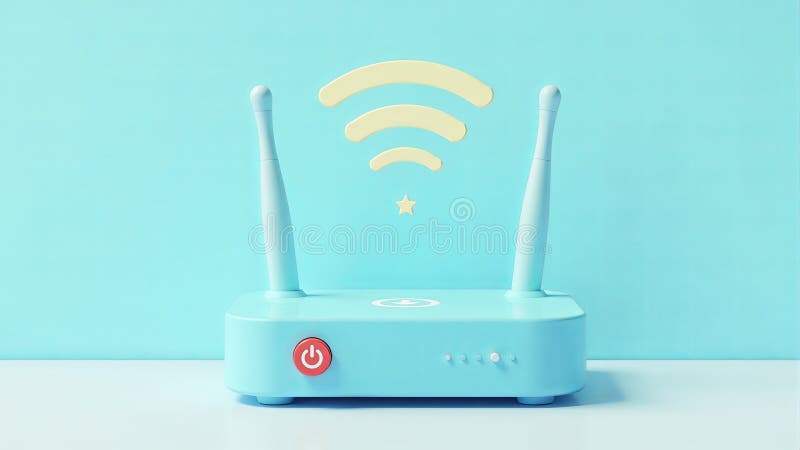 Wireless Router with Signal Icon, Light Blue Stock Illustration ...