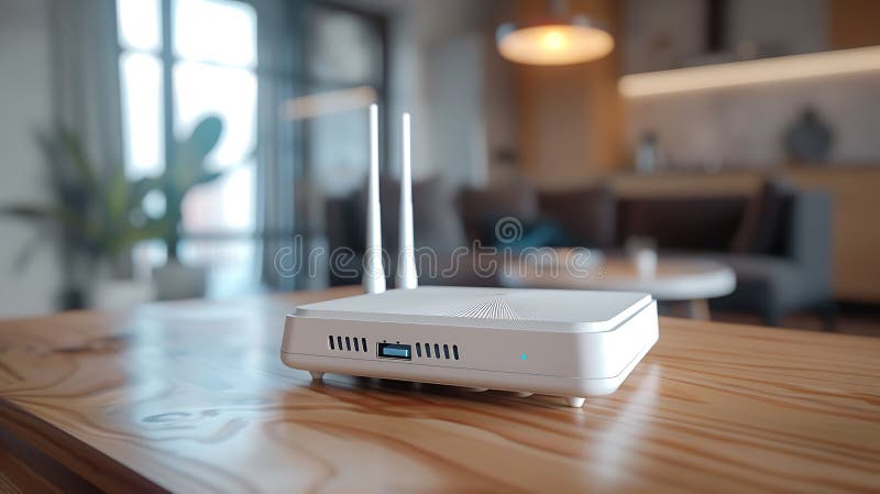 Wireless Router on Table in Living Room Stock Illustration ...