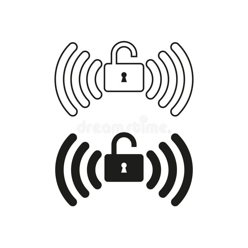 Wireless Security Lock Icons. Signal Lock Symbols. Open Padlock Vector ...