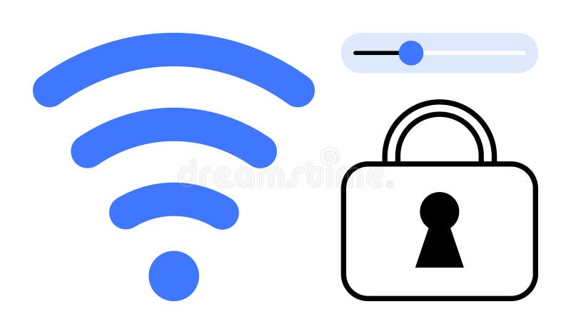 Wireless Signal Icon, Slider Element, and Padlock Symbolizing Secure ...