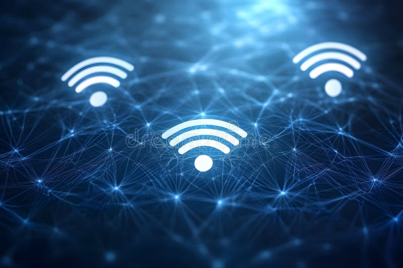 Wireless Signals Display on a Digital Network Backdrop, Highlighting ...