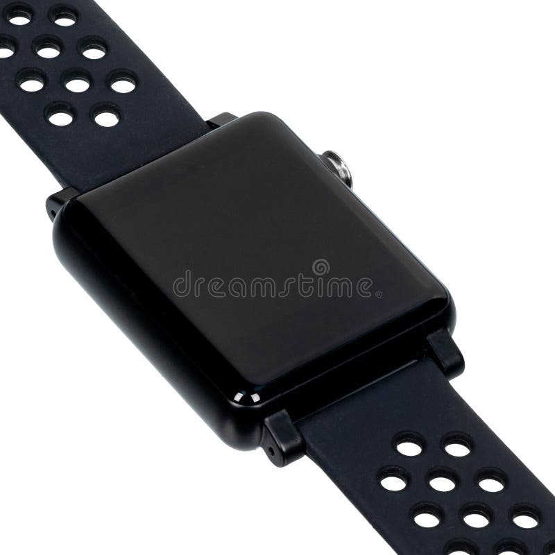 Wireless Smartwatch in a Square Glossy Black Case Stock Photo - Image ...