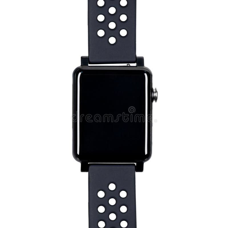 Wireless Smartwatch in a Square Glossy Black Case Stock Photo - Image ...