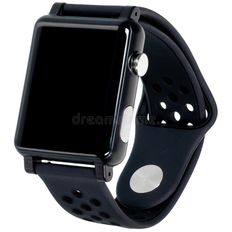 Wireless Smartwatch in a Square Glossy Black Case Stock Photo - Image ...
