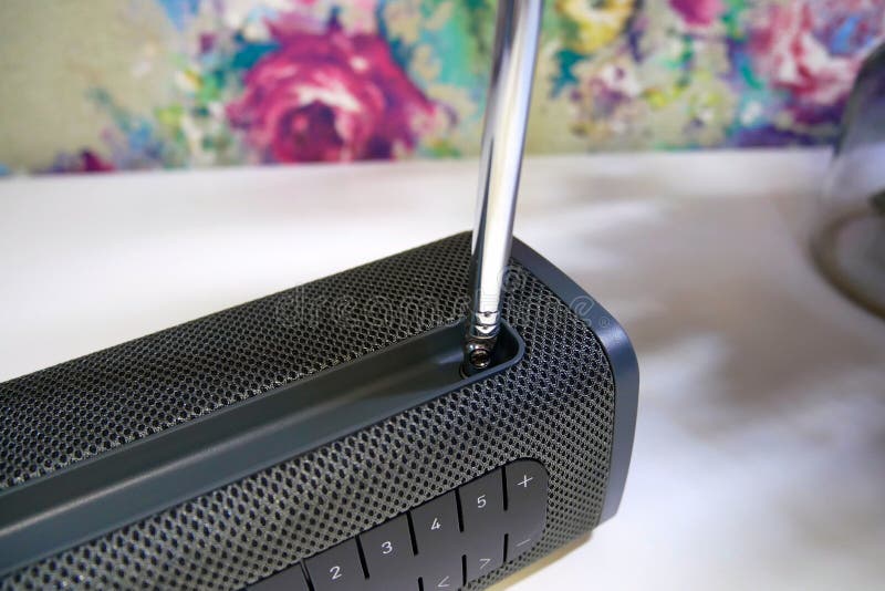 A Wireless Speaker with an Antenna. Bluetooth Speaker with Radio Stock ...