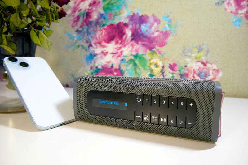 A Wireless Speaker with an Antenna. Bluetooth Speaker with Radio Stock ...