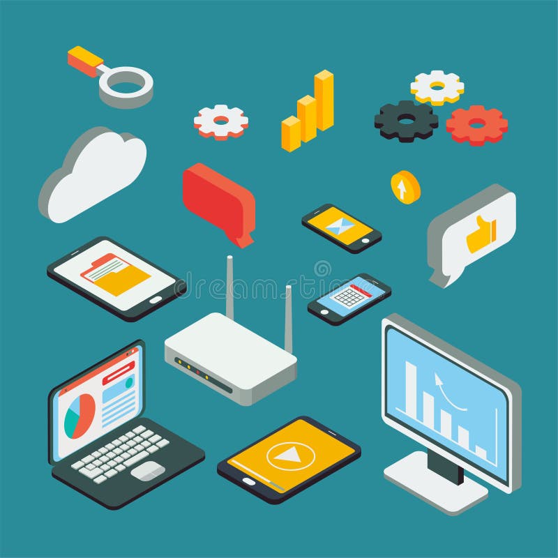 Isometric technologies set stock vector. Illustration of communication ...