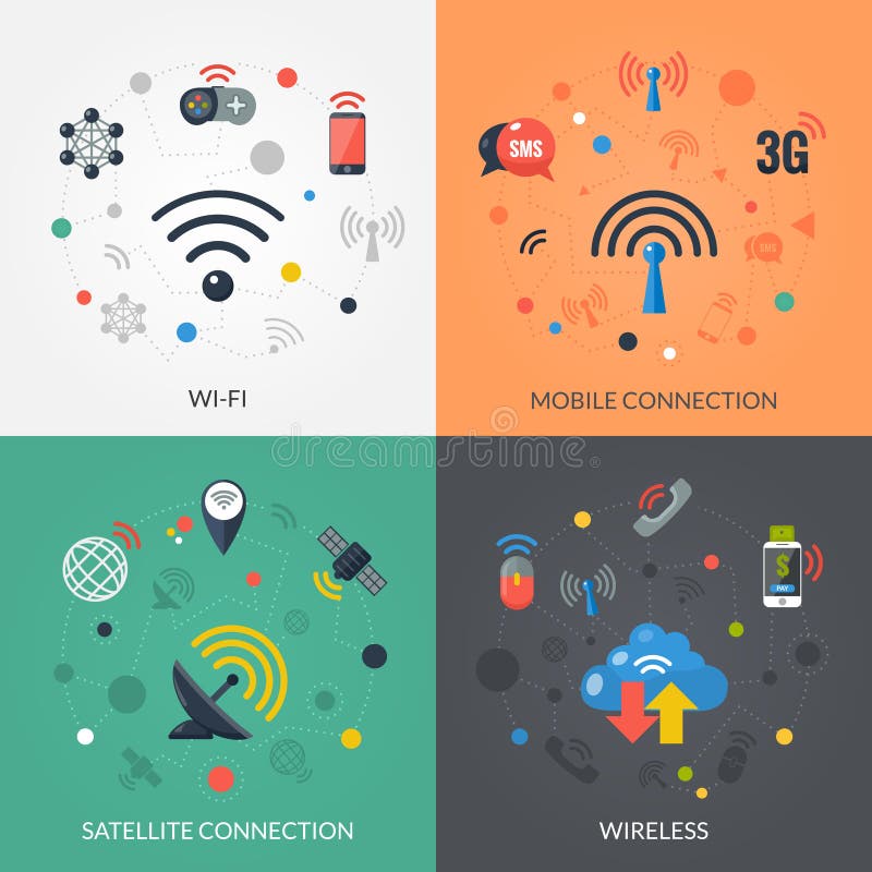 Wireless Technology 4 Flat Icons Square Stock Vector - Illustration of ...