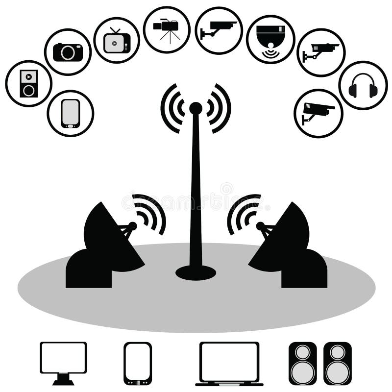 Wireless Technology and Global Communication Icons Stock Illustration ...