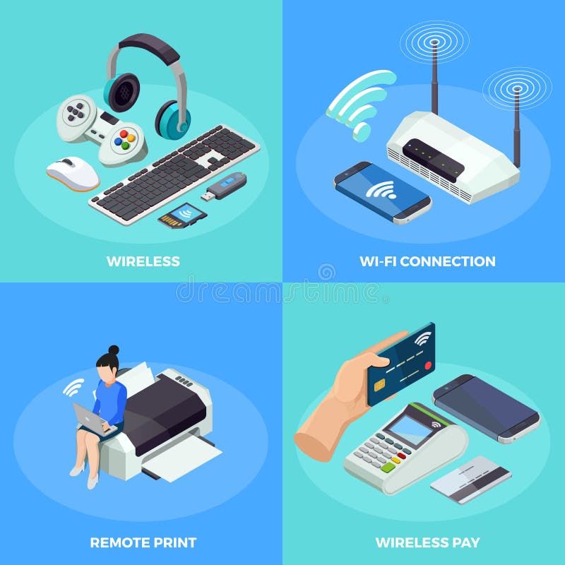 Wireless Technology 4 Isometric Icons Square Stock Vector ...