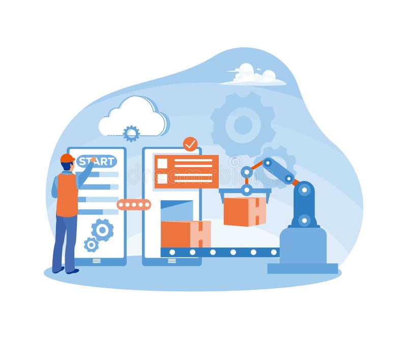 Wireless Technology in Smart Industry. People Press the Start Button To ...