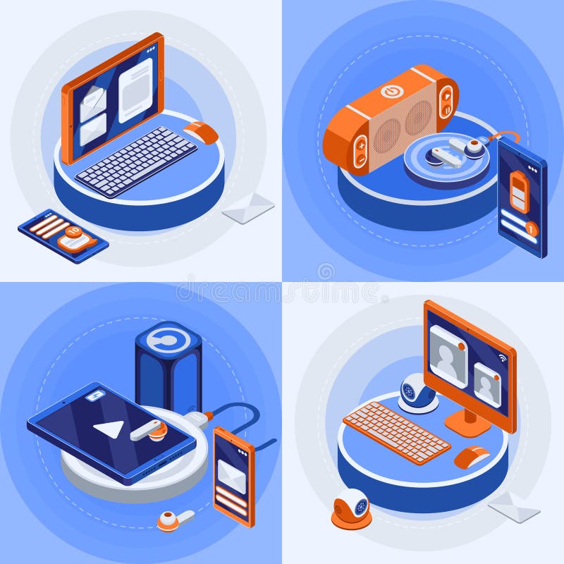 Wireless Technology Square Icons Set Stock Vector - Illustration of ...