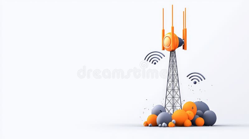 Wireless Tower with Signal Waves White Background Stock Illustration ...
