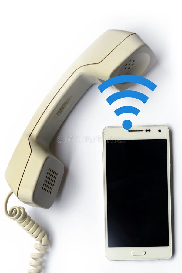 Wireless Transfer from Mobile Phone To Landline Stock Image - Image of ...