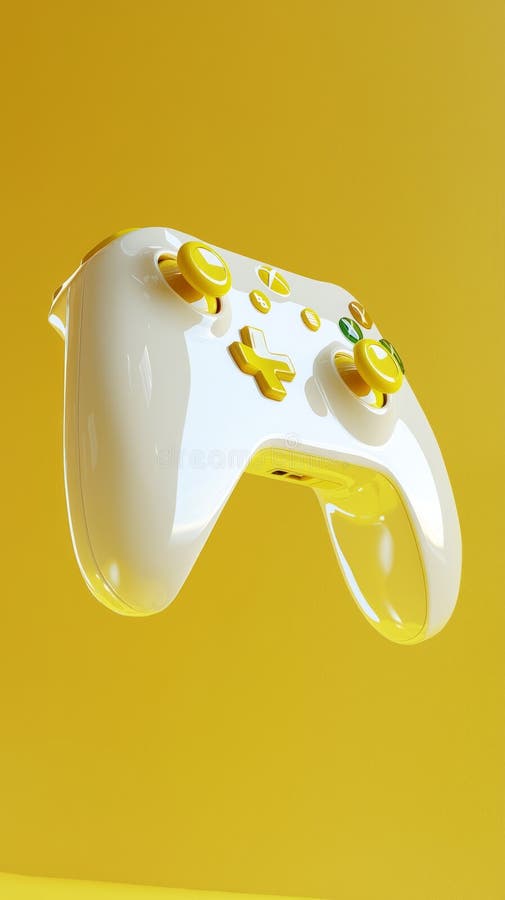 Wireless White Portable Game Controller Floating in the Air on a Solid ...