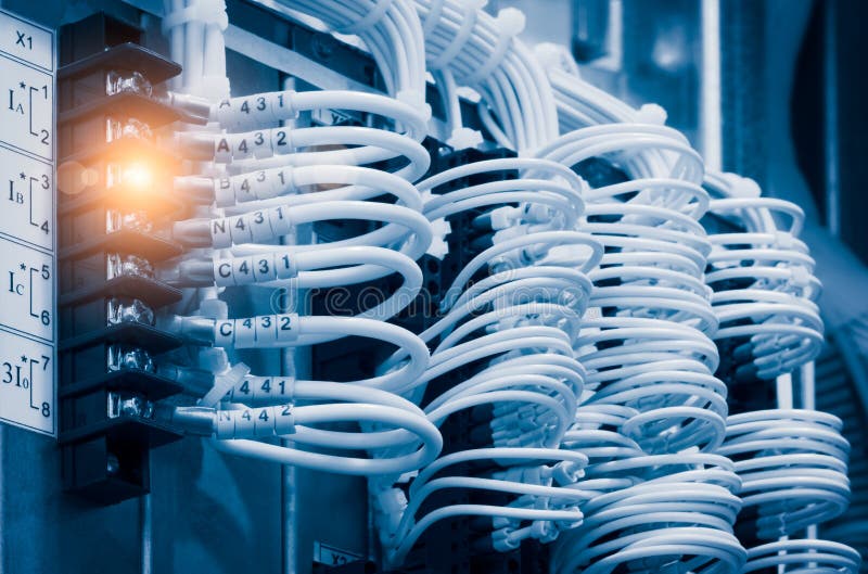 Wires in a Box of Distribution of an Electricity, PLC Control Panel ...