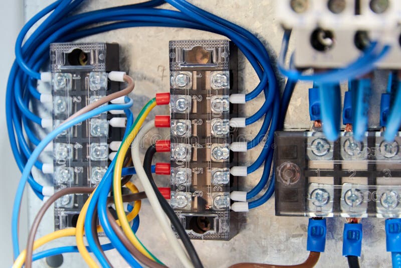 Wires Connected To the Contact Bar Installed on the Control Panel Stock ...