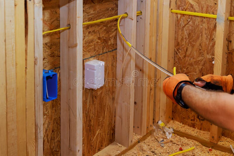 Wires are Connected To Socket Boxes during Construction of a New ...