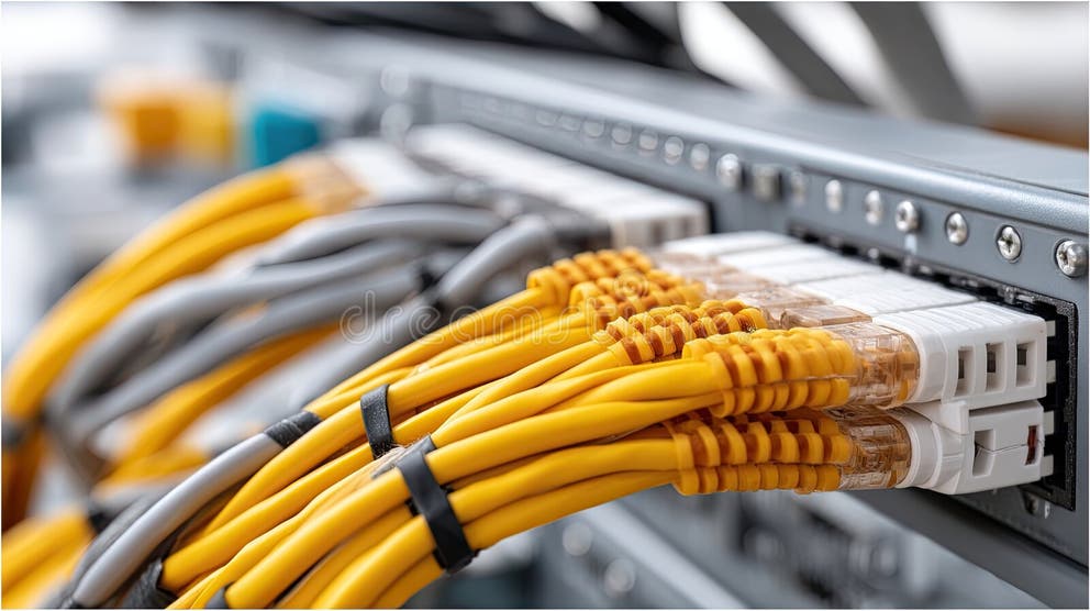 Wires and Connectors Fill a Server Mainframe, Illuminated by a Single ...