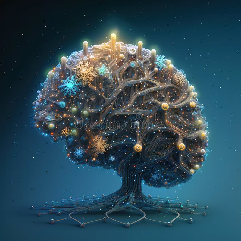 Wires and Curcuits in Shape of Human Brain and Decorated Christm Stock ...