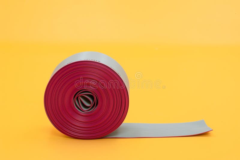 Wires Flat Cable Roll in Gray Color Isolated on Yellow Background Stock ...