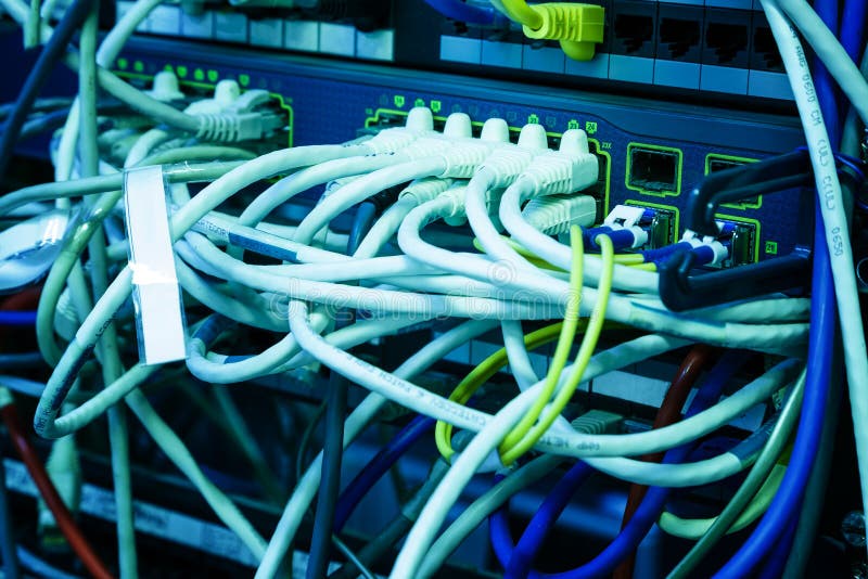 Wires of Internet Router Connectors, Network Server in Modern Data ...