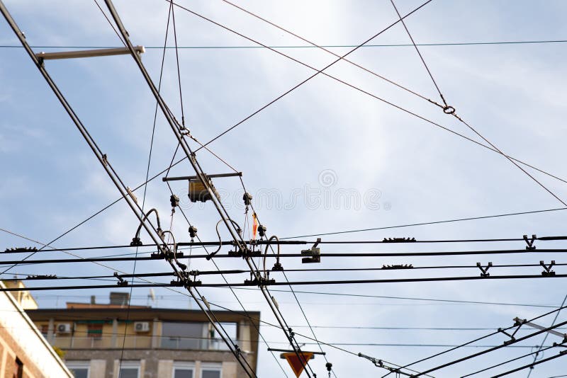 Wires of the Trolleybus Interchange Stock Image - Image of mobility ...