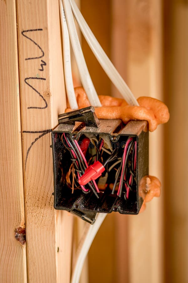 New Home Construction Electrical Box Mounted on the Wall Stock Photo ...