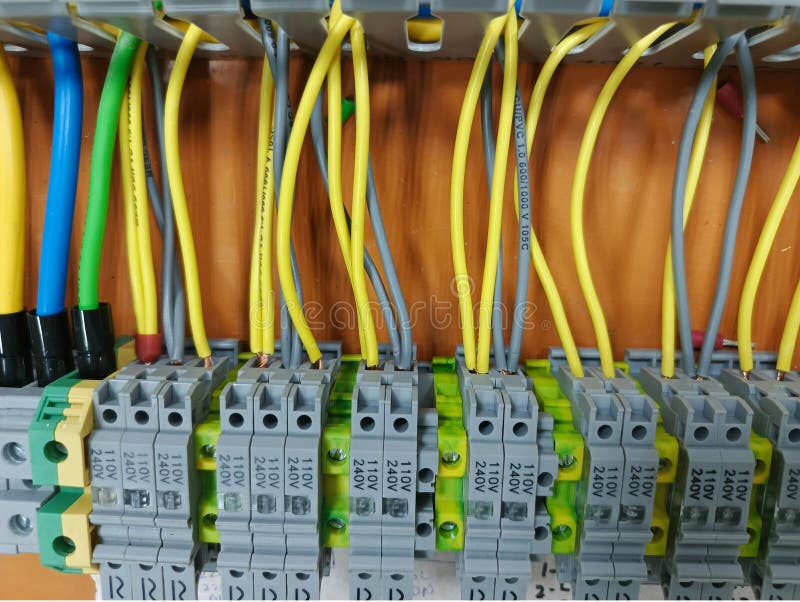 Wiring Cables in the Panel Box Stock Image - Image of electrical, orang ...