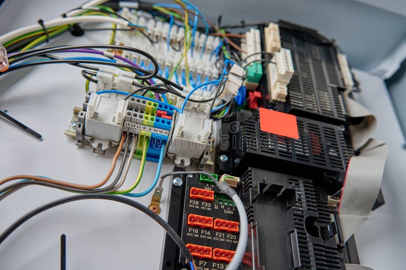 Wiring and Circuit Board Inside Electrical Control Panel Stock Photo ...