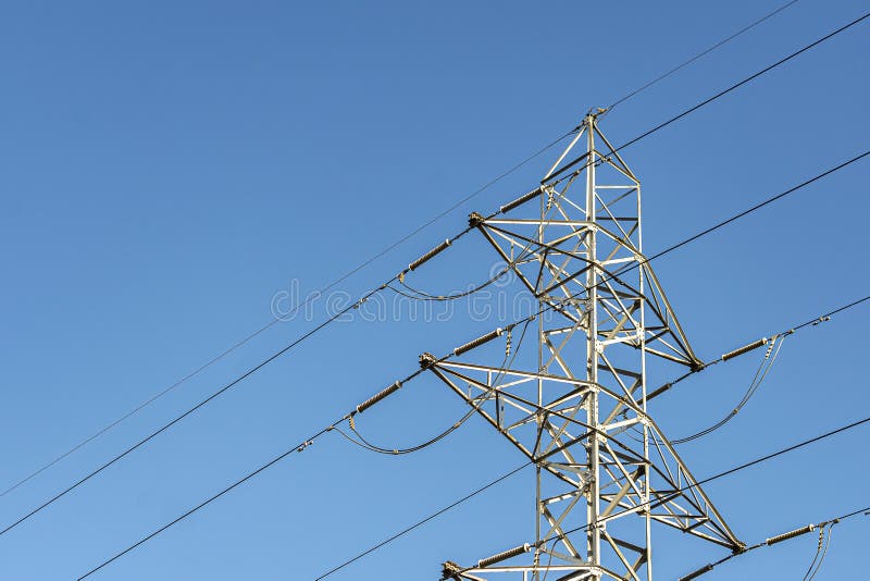 Wiring and Connection Elements in an Electricity Turret on Blue Sky ...