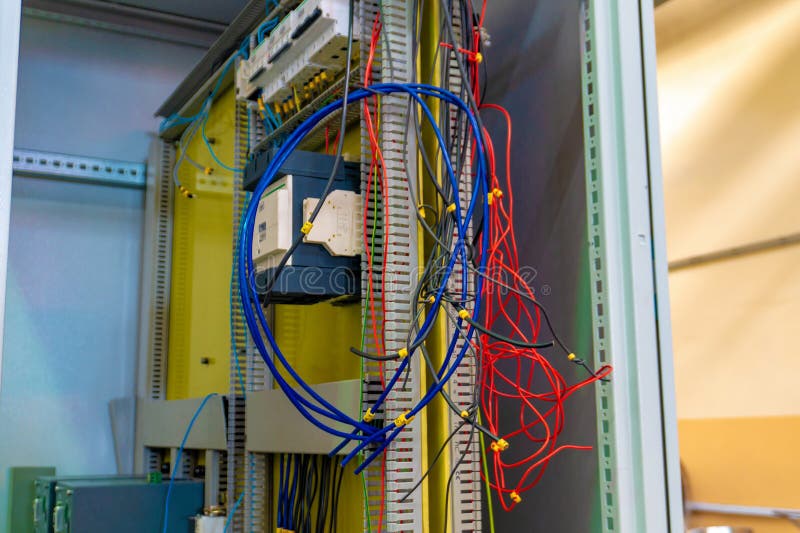 Wiring in Electrical Cabinet Stock Image - Image of cabinet, network ...