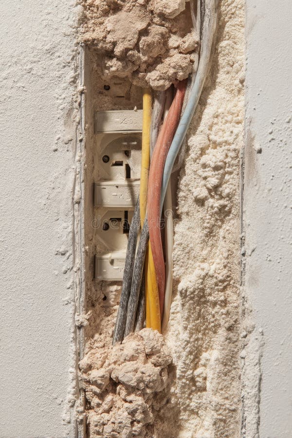 Wiring Installation with Plaster in Wall Cavity for Electrical Design and Safety Inspection ...