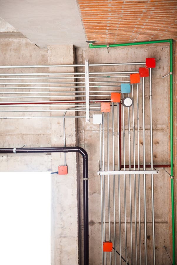 Wiring Pipe System Under Concrete Wall. Building Interior Concept Stock ...
