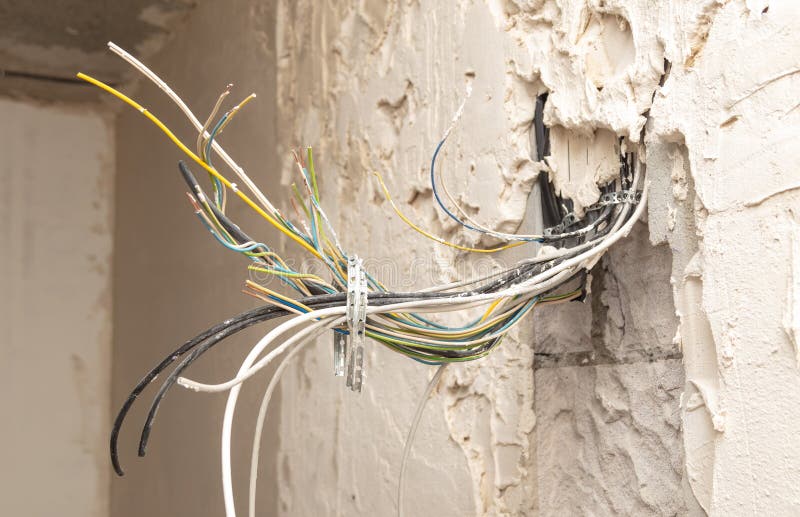 Wiring on the Wall of a House Under Construction Stock Image - Image of ...