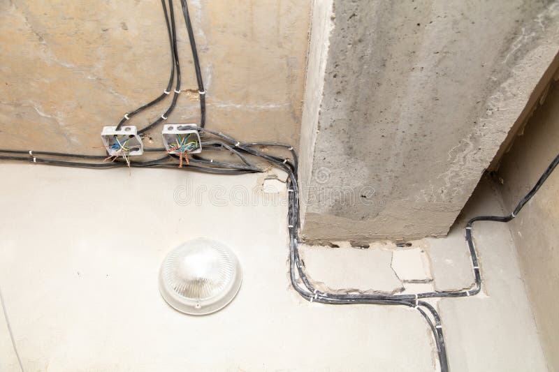Wiring on the Wall of a House Under Construction Stock Image - Image of ...