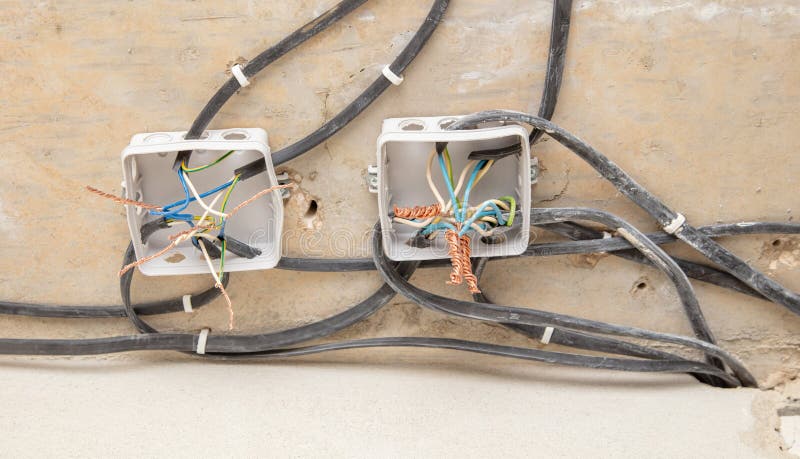 Wiring on the Wall of a House Under Construction Stock Image - Image of ...