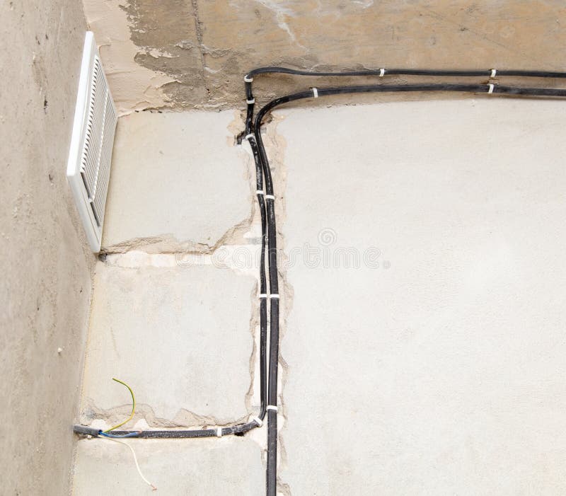 Wiring on the Wall of a House Under Construction Stock Photo - Image of ...