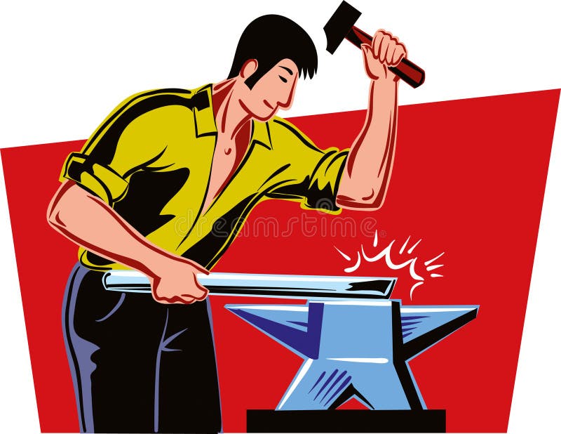 Wiry Man at Work while Forcing. Stock Illustration - Illustration of ...