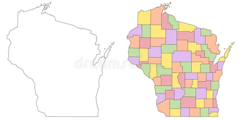 Wisconsin Administrative Map, Wisconsin Outline and Counties State Map ...