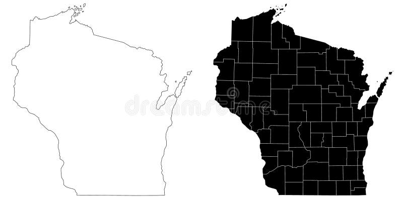 Wisconsin Administrative Map, Wisconsin Outline and Counties State Map ...