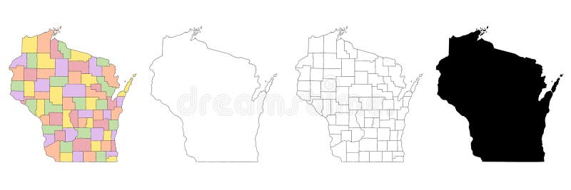Wisconsin Administrative Map, Wisconsin Outline and Counties State Map ...