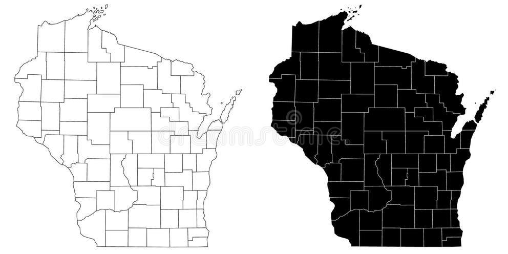 Wisconsin Administrative Map, Wisconsin Outline and Counties State Map ...