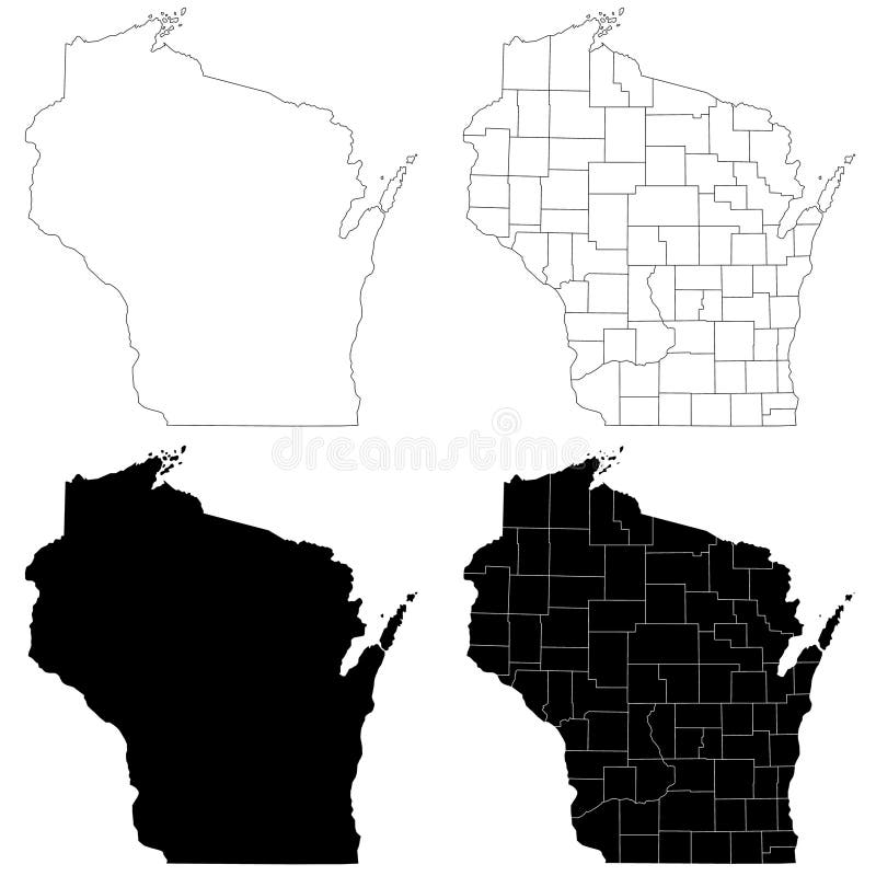 Wisconsin Administrative Map, Wisconsin Outline and Counties State Map ...