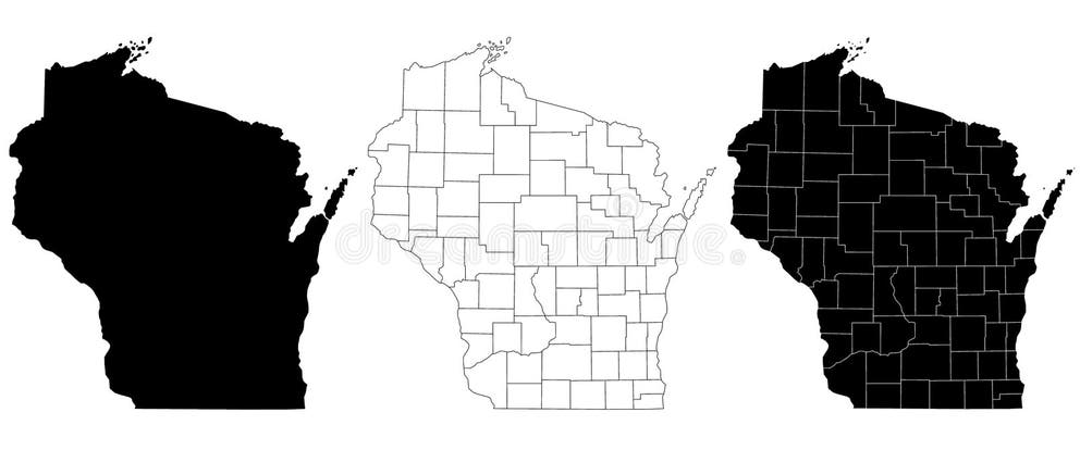 Wisconsin Administrative Map, Wisconsin Outline and Counties State Map ...