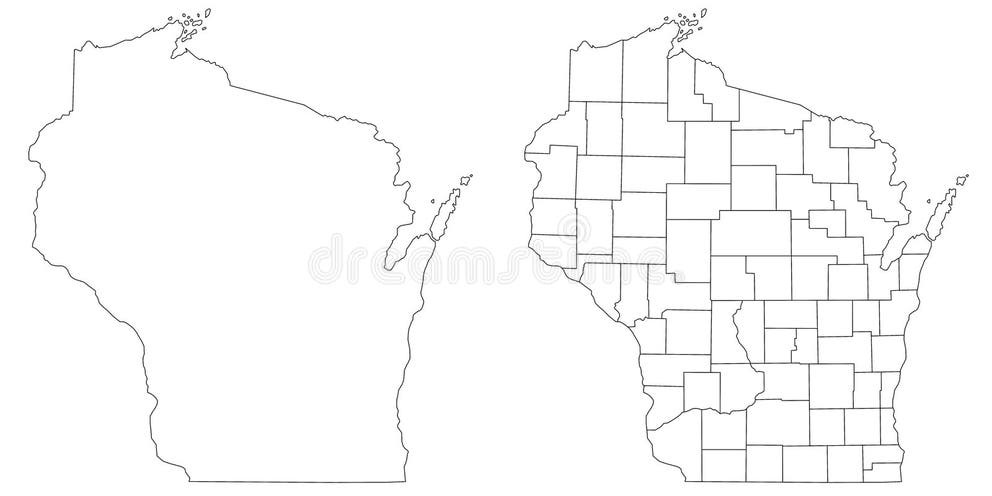 Wisconsin Administrative Map, Wisconsin Outline and Counties State Map ...