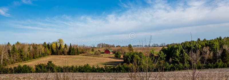 Wisconsin Farmland with Red Barn in April Stock Photo - Image of pine ...