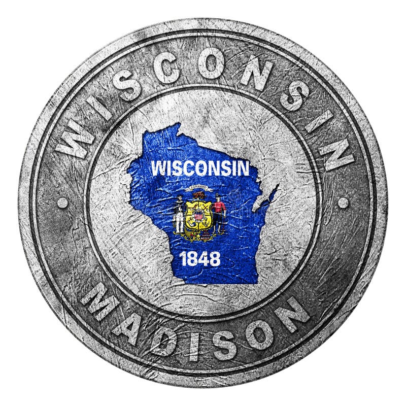 Wisconsin Flag Button with Map Stock Illustration - Illustration of ...